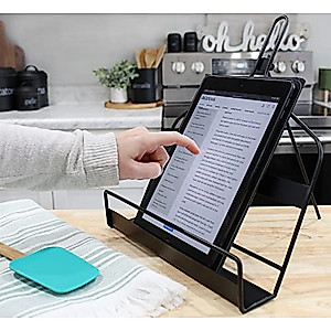 AuldHome Rustic Black Metal Cookbook Stand; Vintage Recipe Holder for Cooking and Baking