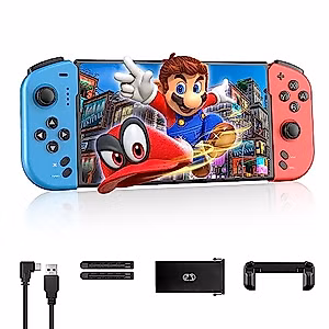 Poupouduck Suitable Big Hand Switch Controllers for Switch/OLED, Handheld Switch Pro Controllers Replace Switch Joycon, Split Pad Pro with Button Lights, Turbo, 4-Level Vibration, 6-Axis Gyro