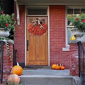 40 cm Pumpkin Wreath for Front Door,Fall Burlap Wreaths Decor with Bows and Berries,Autumn Cute Pumpkin Garland Suitable for Fall Halloween Christmas Thanksgiving Wall Home Decoration