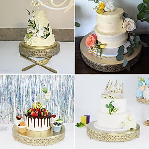 FEICTPOX Cake Stand, Metal Round Cupcake Dessert Stand Cake Display Holder Cookies Fruit Serving Tray Decor for Wedding Party Birthday Baby Showers Anniversary,Gold 16"