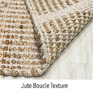 Chardin home Jute Rugs Collection- 2x5 Feet Jute Boucle Rug, Long, Boho, Rustic, Natural Jute/Sand Color, Hand Braided Runner Rug for Bedroom, Living Room, Kitchen and hallways