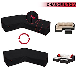 Turtle Life Patio Sectional Sofa Cover, Outdoor Heavy Duty Durable UV Water Resistant Anti-Fading L-Shaped Couch Cover, Black, L-Shaped 90in +118in(Right)