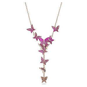 SWAROVSKI Lilia Y-Necklace with Pink Butterfly Motifs and Pink Crystal Pavé, Rose Gold-Tone Plating, on a Rose Gold-Tone Finish Chain, Part of the Lilia Collection