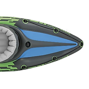 Intex Challenger K1 Kayak 1 Man Inflatable Canoe with Aluminum Oars and Hand Pump, Green/Blue