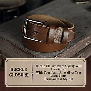 YOETEY Full Grain Leather Belt for Men - Mens Belt Casual 1 1/2" with 100% Italian Cow Leather - Roll Buckle Oval Hole for Smooth Wearing
