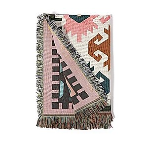 Sonemone Boho Throw Blankets Kilim Geometric Blankets with Tassel Double-Sided Throws Cover for Couch Chair Sofa Bed Outdoor Beach Travel 50"x60", Multicolor