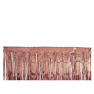 Tableclothsfactory 30" x9FT Metallic Foil Fringe Table Skirt, Self Adhesive Party Table Skirt - Blush | Rose Gold