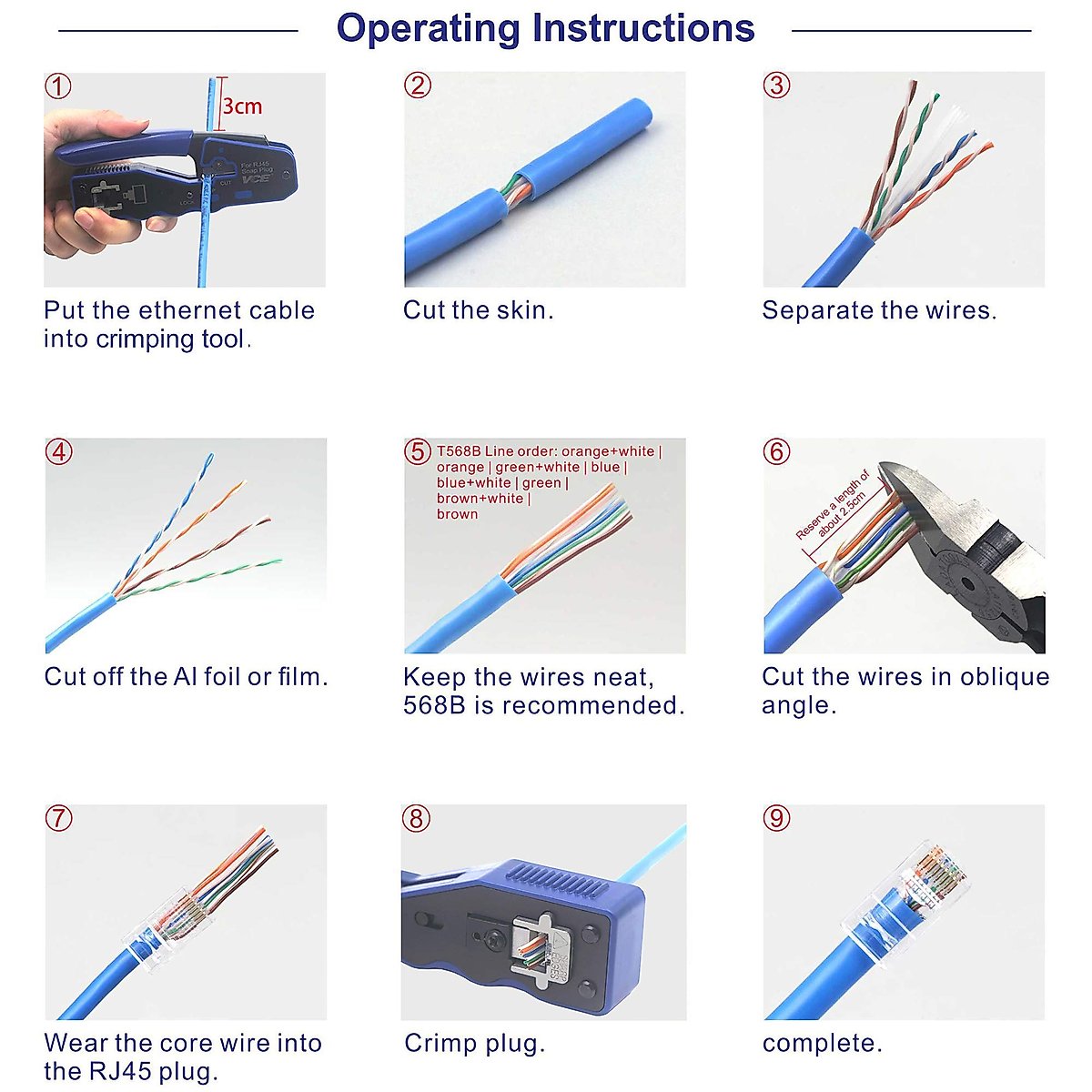 VCELINK RJ45 Cat5e Cat5 Pass Through Connectors, Cat5e RJ45 Ends, RJ45 Modular Plugs for Solid or Stranded UTP Network Cable 100-Pack