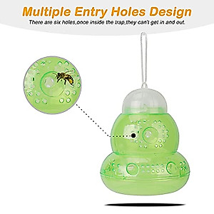Green Plastic Wasp Trap,Outdoor Hanging for Garden, Yard,2 Pack(with S Hooks &Screw Hooks)