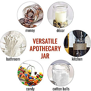 MABIS Decorative Storage Apothecary Clear Glass Jar for Kitchen, Bathroom or Laundry Organization, Medical Sundry Jar with Metal Lid, 4.1 x 3.9 x 7 inches