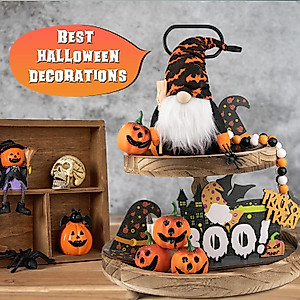 Halloween Decorations - 11 Pcs Halloween Tiered Tray Decor Set - Rustic Farmhouse Wooden Sign - Cute Gnomes Plush and Bead Garland - Kitchen Home Table Mini Decor Holiday Party Supplies