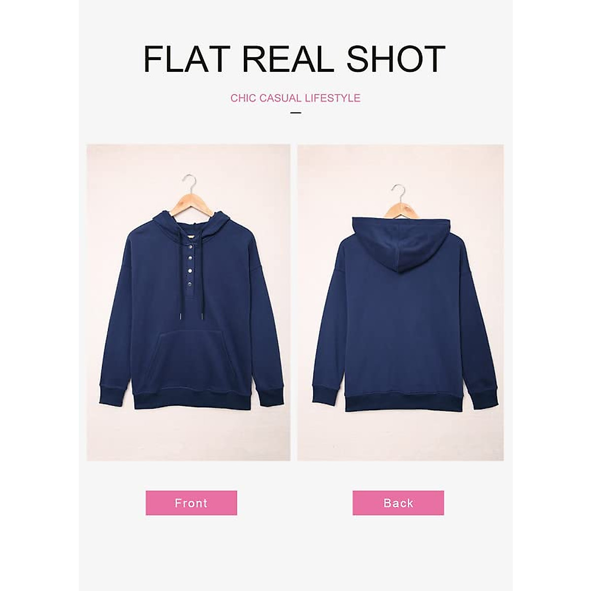 Dokotoo Womens Sweatshirt Ladies Fall Tops Drawstring Hoodies Sweatshirts for Women Long Sleeve Hooded Pullover with Pockets Button Collar Fleece Casual Basic Simple Winter Shirts Tops Blue XL