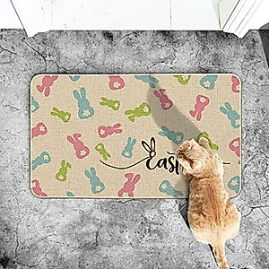 Artoid Mode Bunny Rabbit Easter Welcome Decoration Doormat, Seasonal Spring Low-Profile Rug Switch Mat for Indoor Outdoor 17x29 Inch
