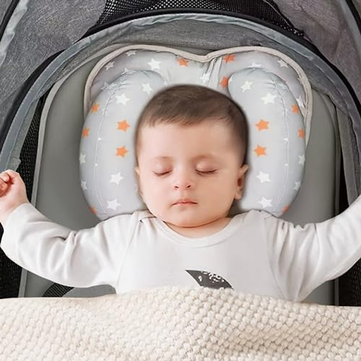 vocheer 2 in 1 Baby Travel Pillow, Baby Head Support Pillow Stroller Pillow with Banana Neck Pillow for Newborn,Light-Pink