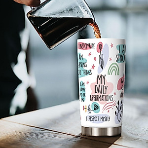 KERAOO Positive Daily Affirmations Tumbler Cup, 20oz Tumbler, My Positive Quotes Mental Health Insulated Travel Cup, Gift for Mom Sister Besties Women (My Daily Affirmations)