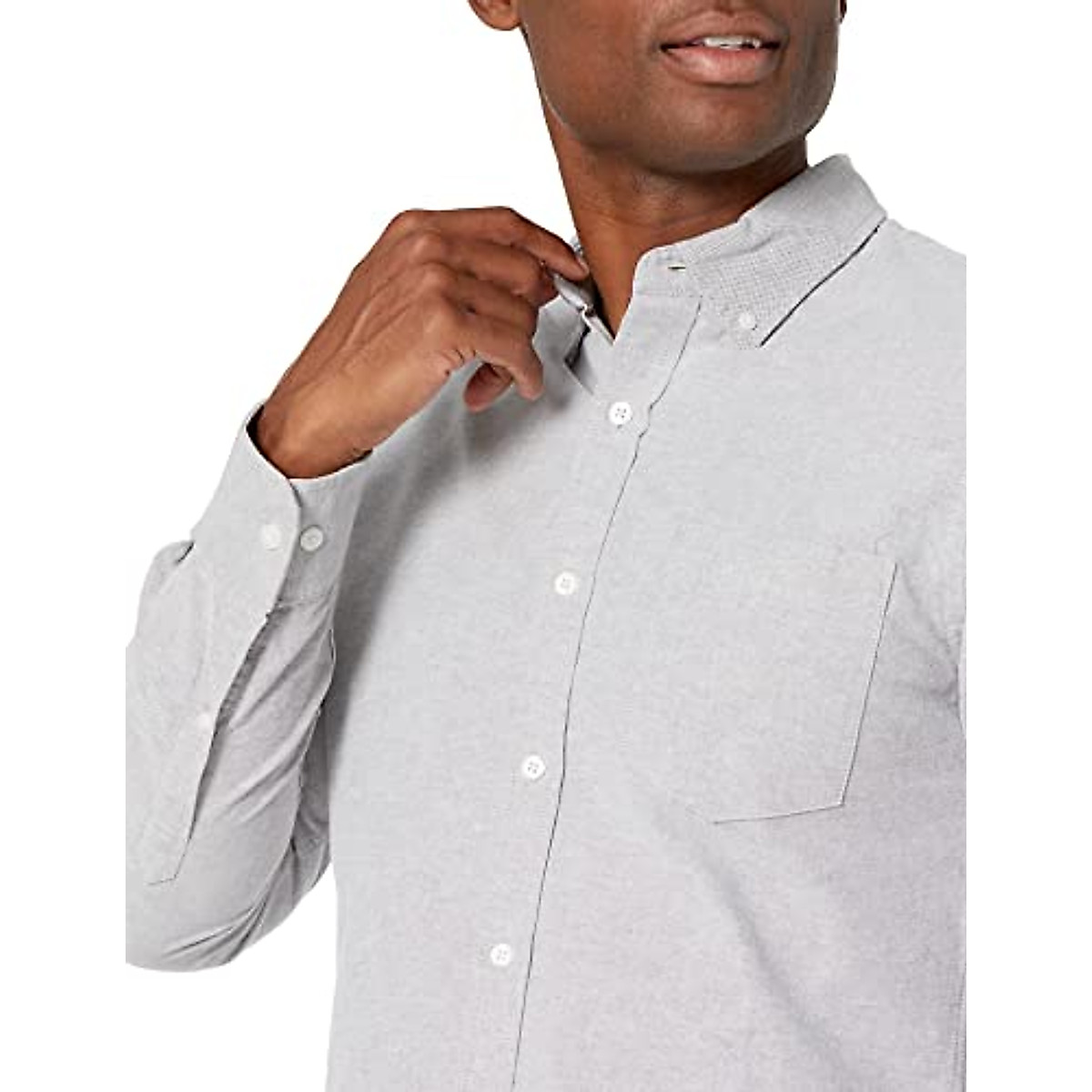 Amazon Essentials Men's Slim-Fit Long-Sleeve Pocket Oxford Shirt, Grey, Small