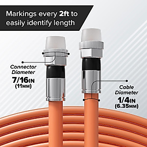 THE CIMPLE CO 75 Feet (23 Meter) - Direct Burial Coaxial Cable 75 Ohm RF RG6 Coax Cable, with Rubber Boots - Outdoor Connectors - Orange - Solid Copper Core - Designed Waterproof and can Be Buried