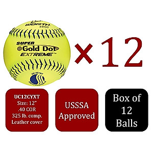 Worth 12" SYCO Gold Dot Extreme / Classic M USSSA Slowpitch Softball, Box of 12