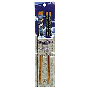 Attack On Titans Bamboo Set Of 2 Collectible Anime Chopsticks 8.85 Inches Long Gift Set