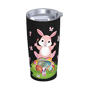 ayvcxui Happy Easter Pink Rabbit Stainless Steel Insulated Tumbler 20 Oz Water Bottle Coffee Mug Coffee Mug With Lid Straw Gifts