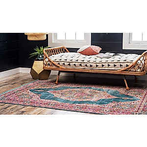 Unique Loom Baracoa Collection Area Rug - Regla (5' 5" x 8' Rectangle, Turquoise/ Ivory)