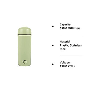 Teqooza Portable Travel Electric Kettle Mini Thermos Fast Boil Boiling Teapot Heating Cup Stainless Steel Metal Bottle 350ml Capacity, Green