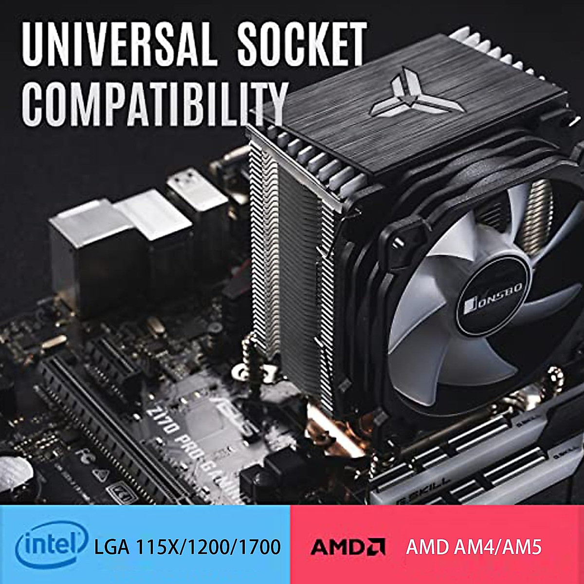 JONSBO CR1400 RGB CPU Air Cooler, 92mm PWM CPU Cooler with 4 Heat Pipes, Removable Computer PC Fans Easy to Install, Quiet Rainbow RGB Cooling Fan for Intel LGA 1700/1200/1151, AMD AM4 AM5, Black