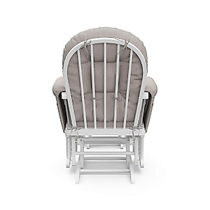 Storkcraft Premium Hoop Glider and Ottoman (White Base, Taupe Swirl Cushion) – Padded Cushions with Storage Pocket, Smooth Rocking Motion, Easy to Assemble, Solid Hardwood Base