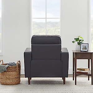 Edenbrook Lynnwood Upholstered Accent Chair - Living Room Furniture - Office - Bedroom - Mid-Century Modern Design - Armchair - Buttonless Tufting - Simple Assembly - Solid Frame - Black Faux Leather