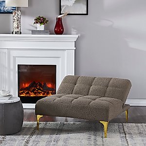 TARTOP Futon Couch Gold Metal Legs, Modern Multi-Functional Convertible Bed, Teddy Fabric, Small Sectional Sofa, Perfect for Living Room, Bedroom, Office, Apartment,Taupe
