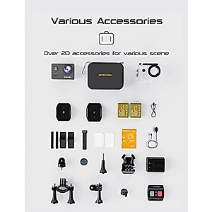 Apexcam Action Camera 4K Sports Camera 20MP 40M 170°Wide-Angle WiFi Waterproof Underwater Camera with 2.4G Remote Control 2 Batteries 2.0'' LCD Ultra HD Camera with Mounting Accessories Kit