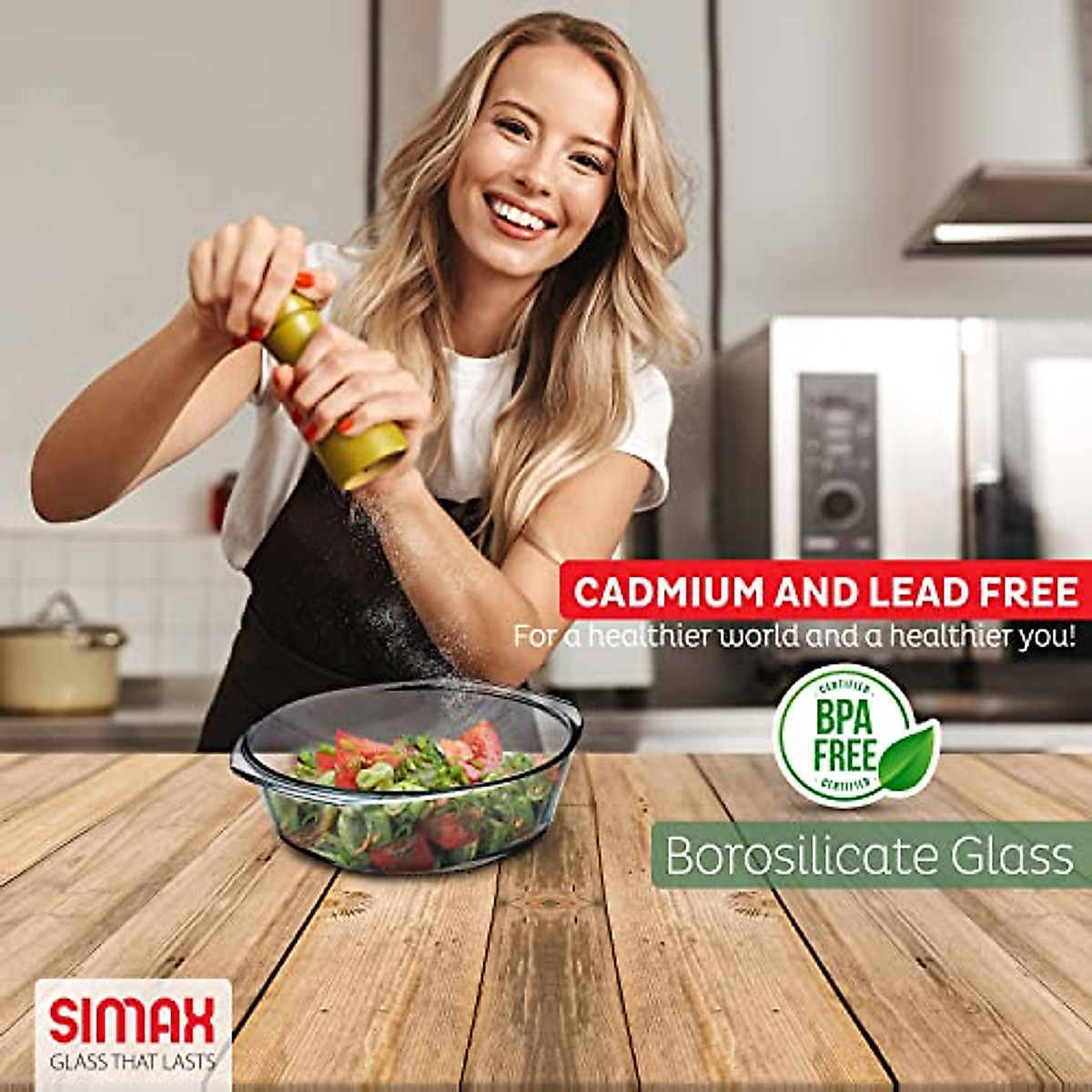 Simax Clear Glass Casserole Dish, Glass Round Casserole Dish with Lid and Handles, Covered Bowl for Cooking, Baking, Serving, Microwave, Dishwasher, and Oven Safe Cookware, 1 Quart