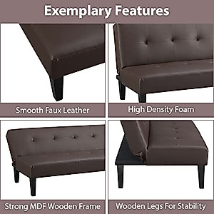 Naomi Home Button Tufted Futon Sofa Bed Pull Out Sofa Bed Couch Convertible with Wooden Legs, Folding, Reclining Small Couch Bed, Futon Bed for Living Room, Espresso, 53965AM