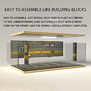 SIKIVOT Model Car Display Case，Model Car Parking Lot Garage，Display Case for 1/32 Diecast Cars，4 Parking Space with LED Light and Acrylic Cover (7334D5)