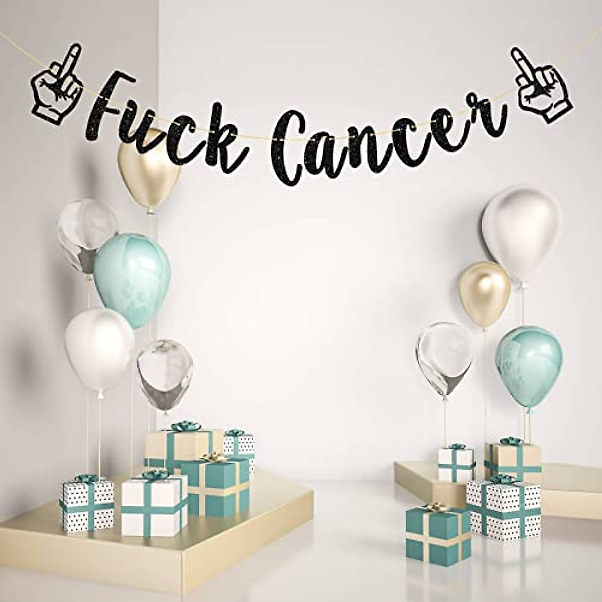 Talorine Fuck Cancer Banner, Cancer Theme Party Decoration, Breast Cancer, Cancer Free Party Supplies (Black Glitter)