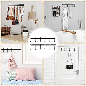 JaGely 8 Pcs Kitchen Utensil Hanger Rack Adhesive Wall Hooks Rack with 6 Hooks Space Saving Wall Mounted Without Drilling Hanger for Kitchen Bathroom Bedroom(Black)