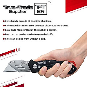 Folding Utility Knife Heavy Duty with Knife Maintenance Tool Holster Nylon Pouch Belt Clip Stainless Steel Box Cutter Knife Carry Case Utility Knife & Clip Roofing Knife One Year Manufacturer Warranty