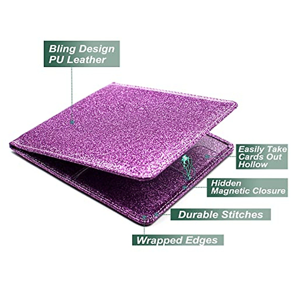 Teoenix Car Registration and Insurance Holder, Automotive Glove Box Car Organizer Men Women Wallet Accessories Case for Cards, Essential Documents, Driver License - Bling Purple