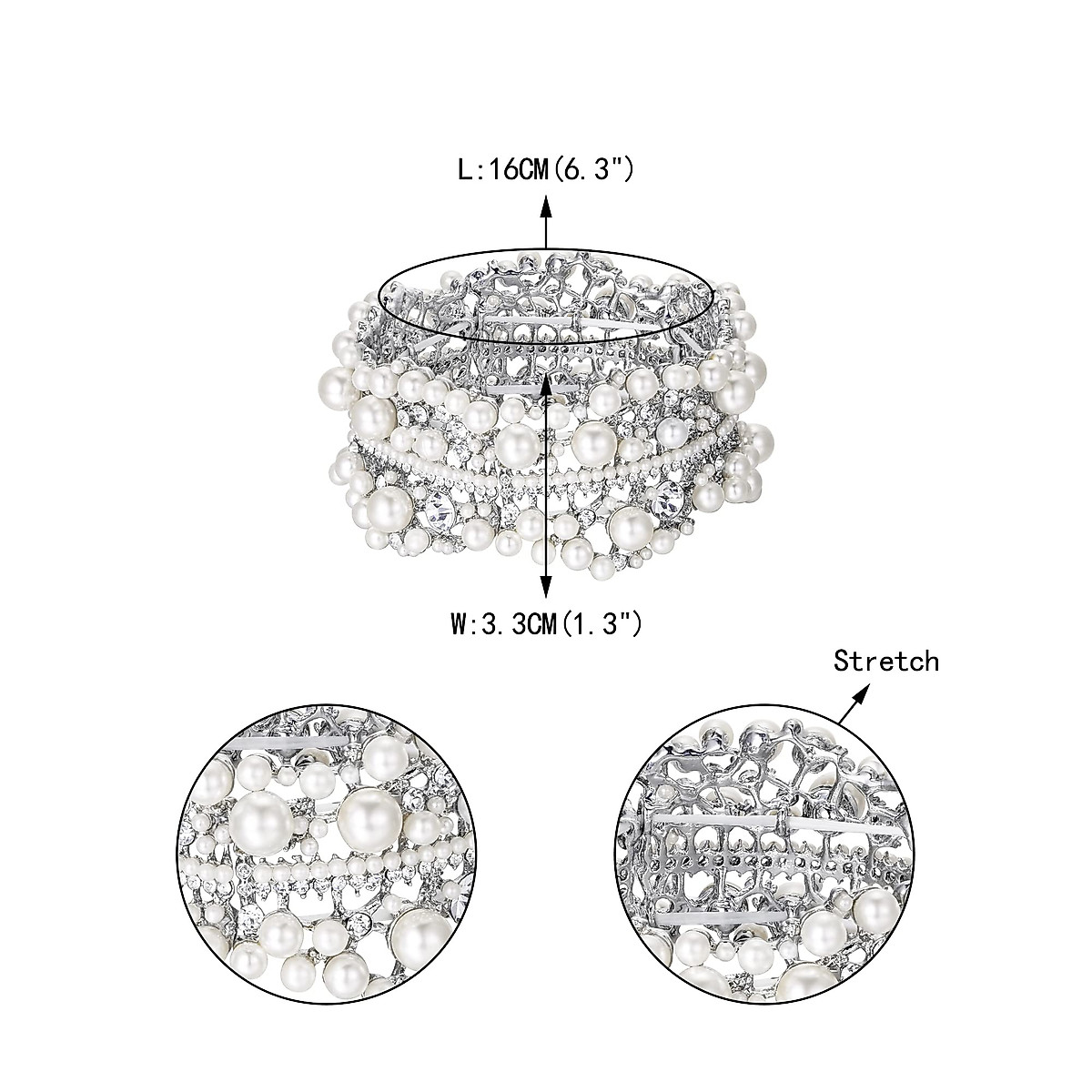 EVER FAITH Austrian Crystal Simulated Pearl Bridal Flower Stretch Bracelet Clear Silver-Tone