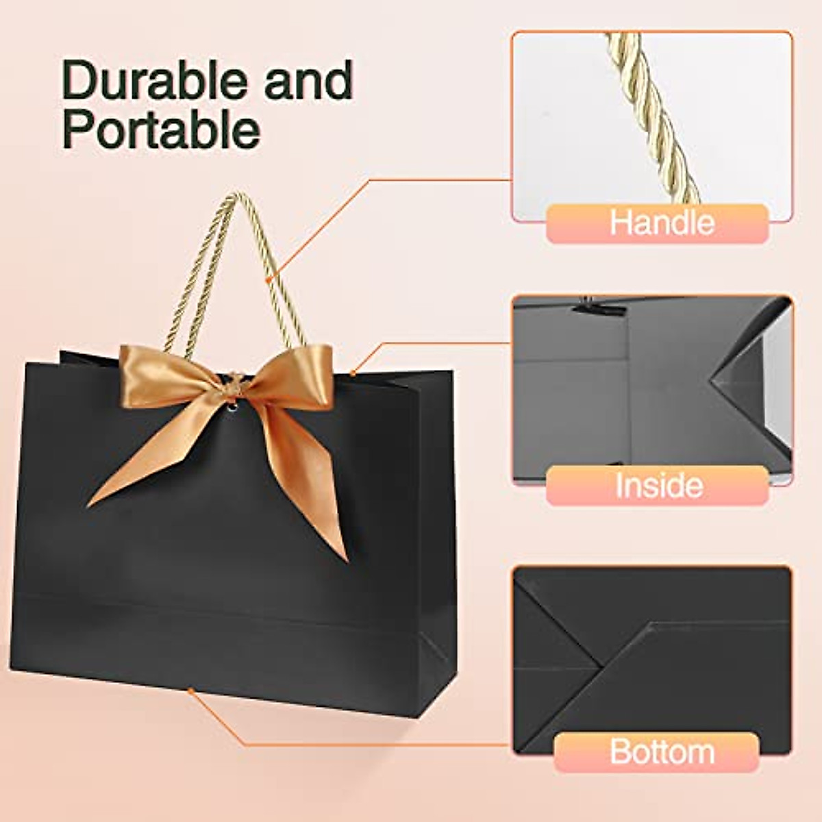 Colorlife Gift Bags 6 Pack Small Favor Bags with Handles and Bow Ribbon 11 x 3.9 x 7.8 inch Waterproof Colorful Paper Gift Bags for Baby Shower, Birthday, Wedding, Party, Festival, Holiday, 6 Colors