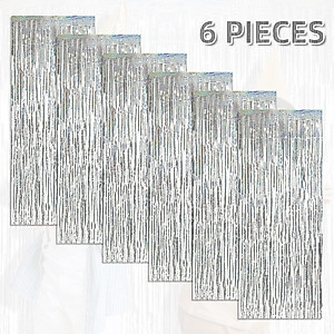 6 Pack Foil Fringe Backdrop Curtains, 3.28 x 8.2 ft Laser Silver Tinsel Streamers Metallic Tinsel Foil Fringe Curtains Photo Booth Backdrop for Birthday Bridal Shower Christmas Party Decorations