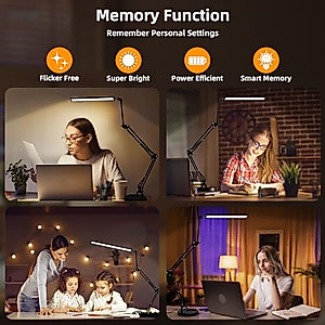 NOEVSBIG LED Desk Lamp with Clamp,2-in-1 Clamp on Desk Lamp with Base,50.7" Adjustable Swing Arm Architect Desk Lamp,Memory Function Desk Lights for Home Office,Workbench,Reading,Craft,Drafting
