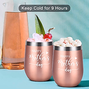 Gtmileo Mothers Day Gifts for Mom, Happy Mother’s Day Stainless Steel Wine Tumbler, Funny Mom Gifts from daughter Son, Birthday Christams Gifts for Mom New Mom Mom to Be Mother Women(12oz, Rose Gold)