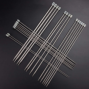 Knitting Needle Set, BCMRUN 22PCS 2mm(B)-8mm(L) Straight Single Pointed Stainless Steel Sweater Needles Set(11Pair-11 Size,9.8 inch) with Locking Stitch Makers Large-Eye Needles Measure Tape (36CM)