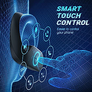 Earhook Bluetooth Wireless Earbuds Earphones - HD Stereo, 48H Playtime, IPX7 Waterproof Wireless Earbuds, Touch Control Bluetooth 5.1 Wireless Earphones for Sports Running Workout