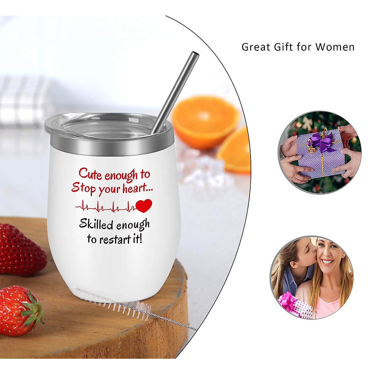 Cosictic Cute Enough Skilled Enough Nurse Wine Tumbler, Funny Nurse's Day Birthday Gifts for Nurse New Nurse Doctor, Nurse Gifts 12 Oz Insulated Stainless Steel Wine Tumbler