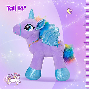 Houwsbaby 14'' Purple LED Light Up Unicorn Stuffed Animal,Unicorn Plush Toy,Glowing Horse Plush Toy Night Light Glitter Present for Kids Boys Girls Present for Easter Birthday Festival Christmas