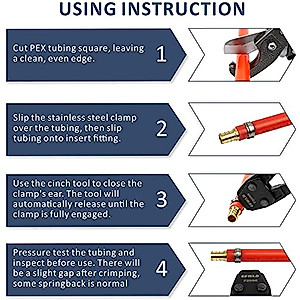 Pex Crimping Clamp Cinch Tool Kit Sizes from 3/8" to 1" (Meets ASTM 2098)-PEX Cinch Fastening Tool, Pipe/Tubing Cutter, Stainless Steel Clamps 20pcs 1/2", 10 pcs 3/4" Clamps With Canvas Bag