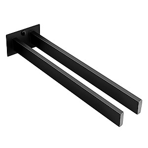 Black Premium Stainless Steel Hand Towel Holder Square Tube Horizontal Double Pole No Punching + Punching Dual Use Heavy Duty Wall Mounted Hotel Bathroom Minimalist Towel Rack