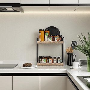 2-Tier Bathroom Counter Organizer, Countertop Perfume Tray and Vanity Organizer, Cosmetic Organizer Countertop, Wood Tray for Kitchen Storage, Bathroom and Skincare Organization - Carbonized Black